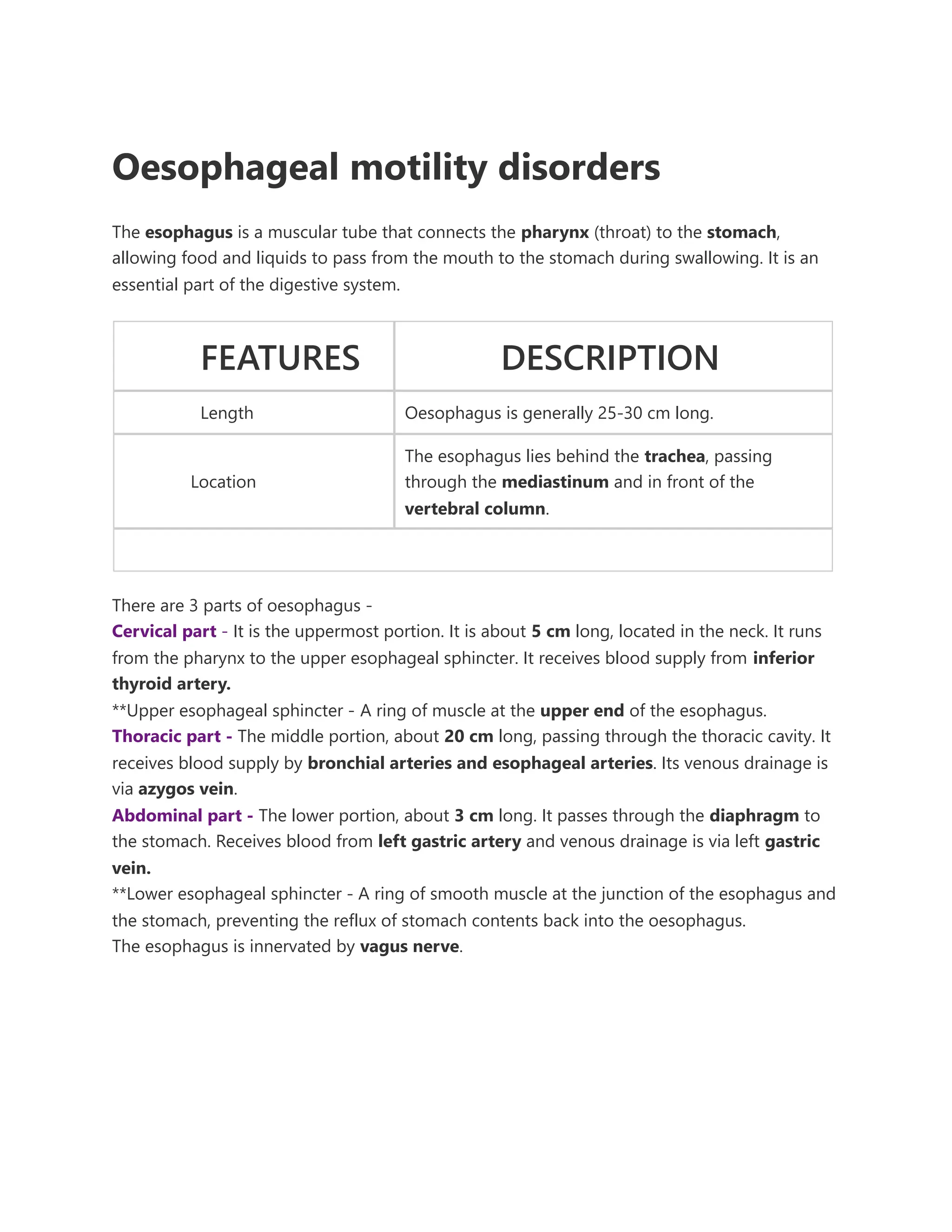 Esophageal motility disorders with their description | PDF