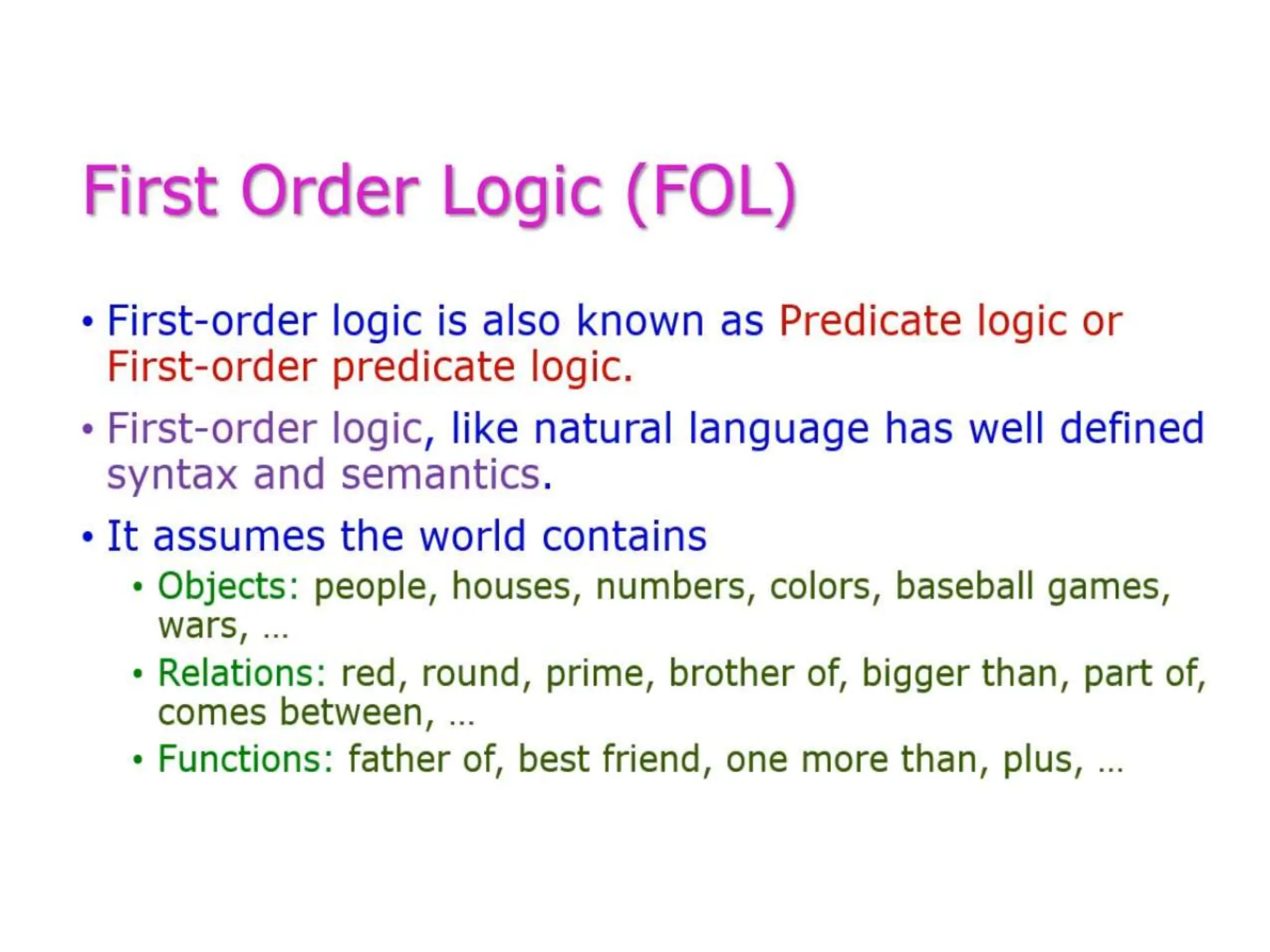 predicate logic proposition logic FirstOrderLogic.ppt | Programming Languages | Computing