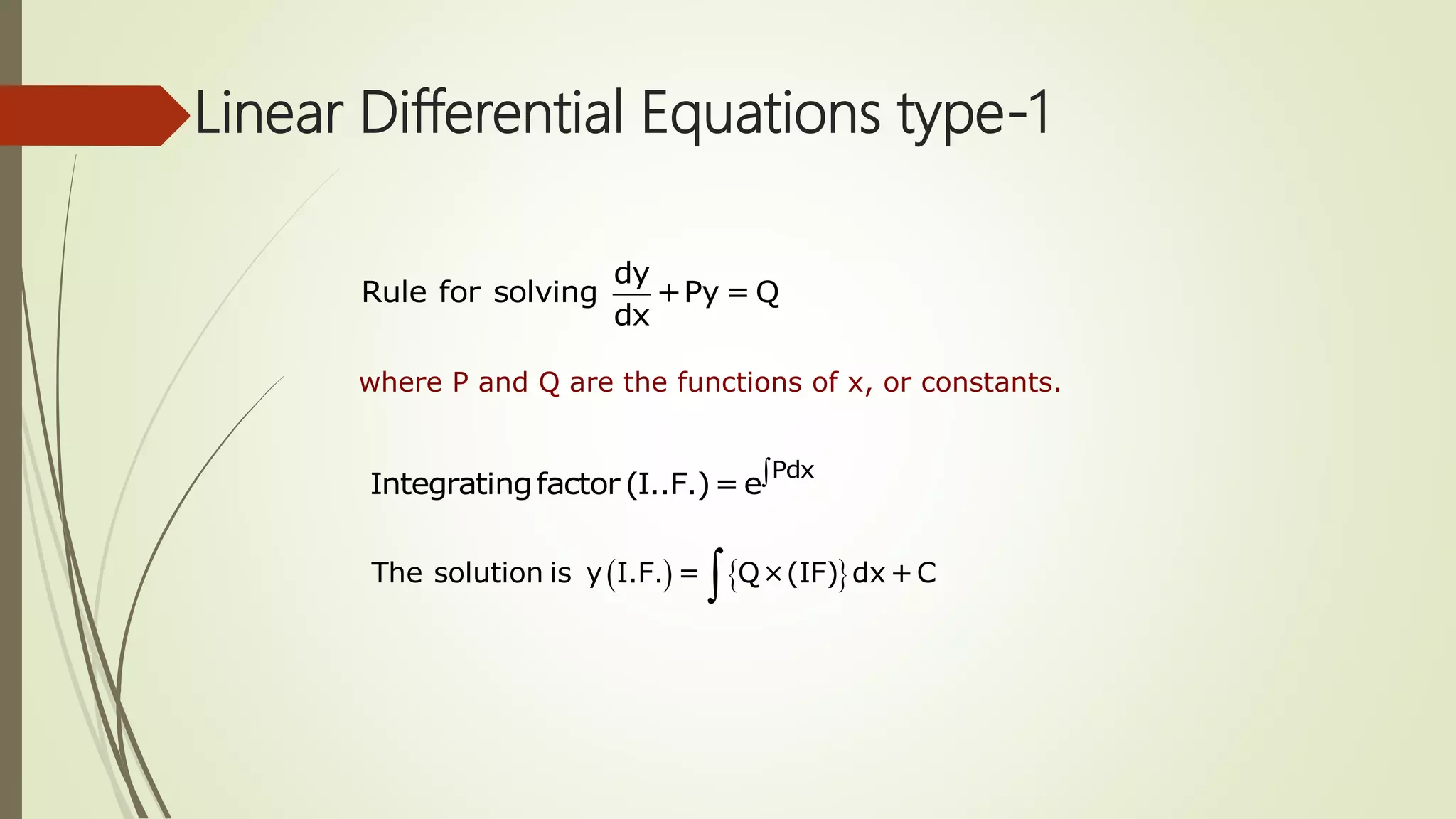 First order ordinary differential equations and applications | PPTX