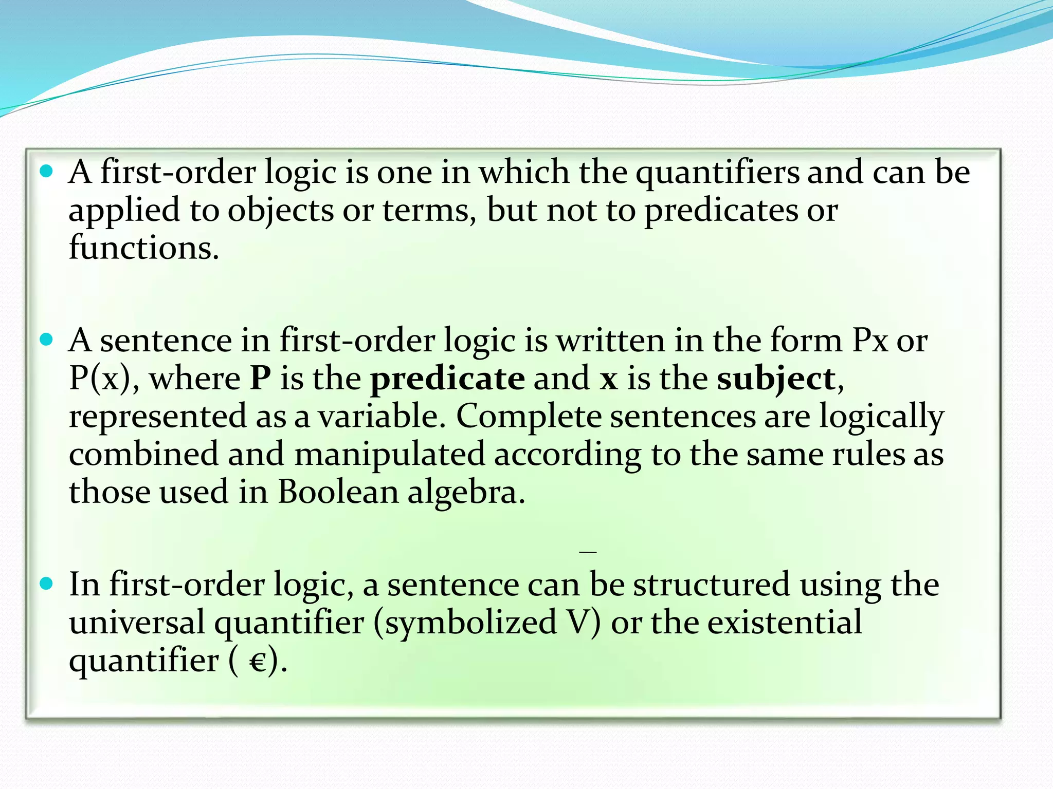 First order predicate logic (fopl) | PPTX