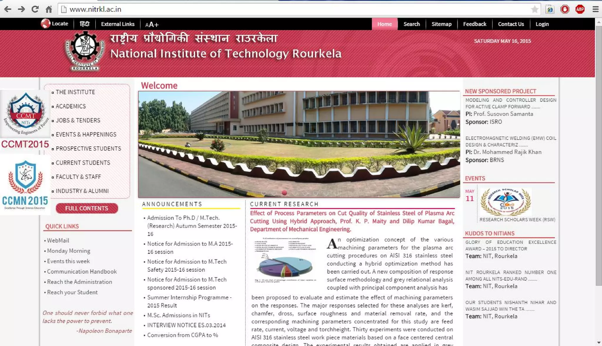 My published paper of Springer on front page of NIT Rourkela site (www ...