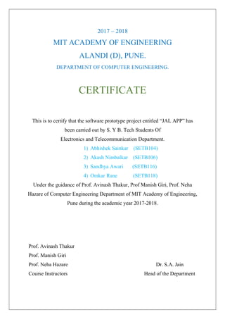 First page of report jal app | ODT