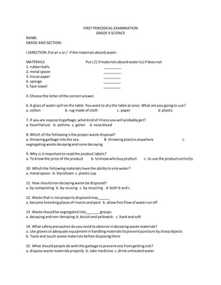 K-12 First Quarter test in science 4 | DOCX