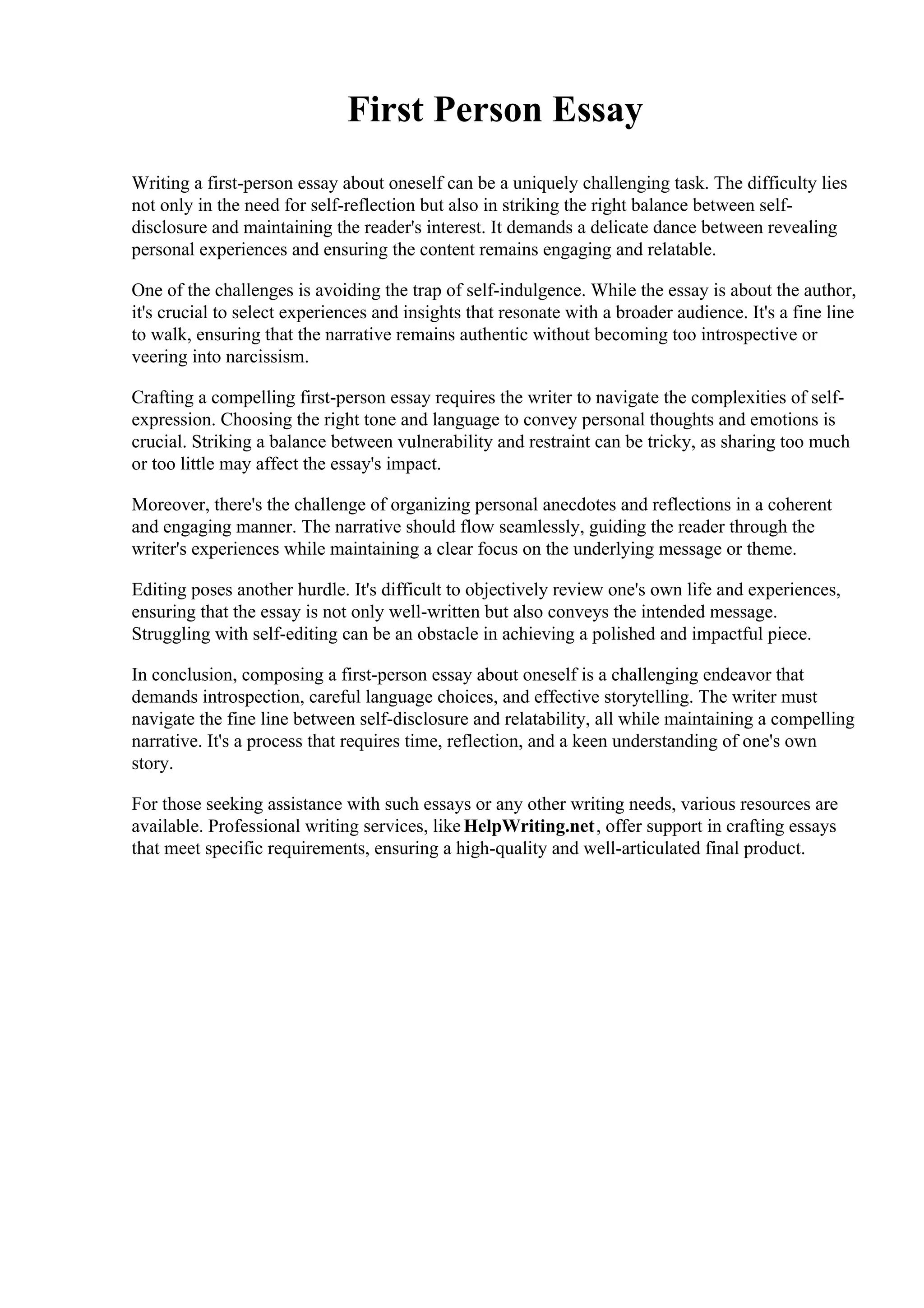 First Person Essay | PDF