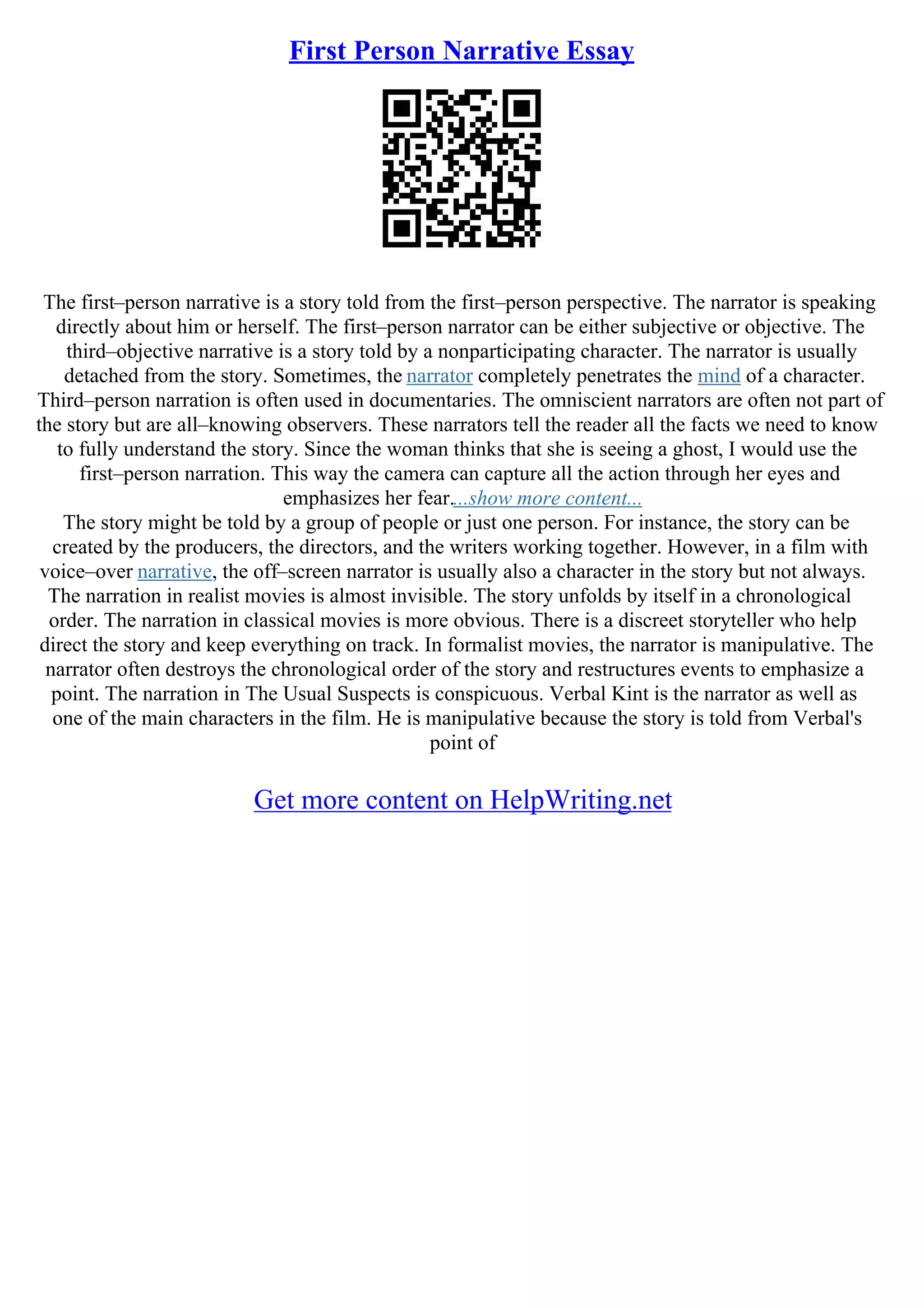 First Person Narrative Essay | PDF