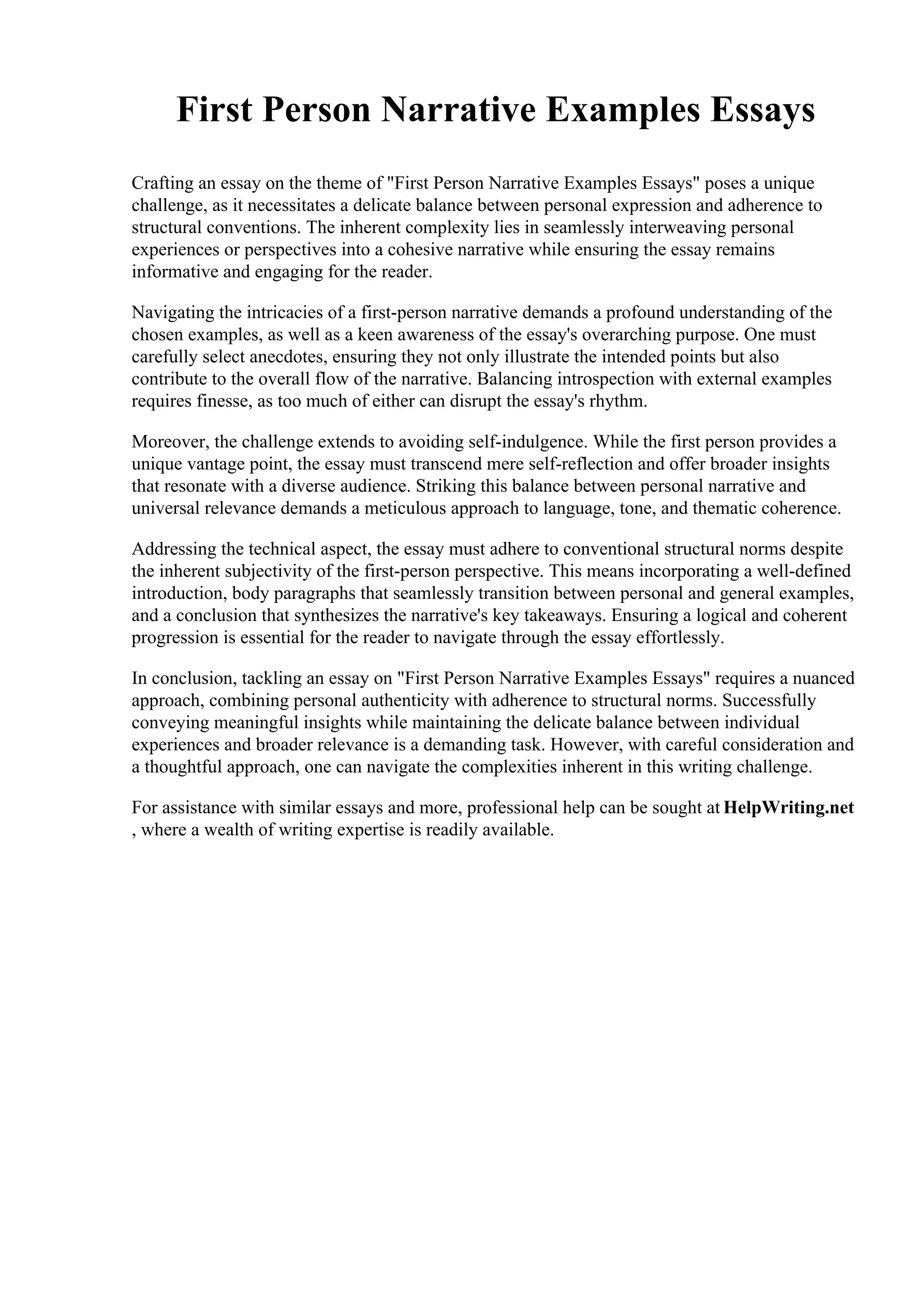 First Person Narrative Examples Essays. Fond Du Lac Tribal & Community ...