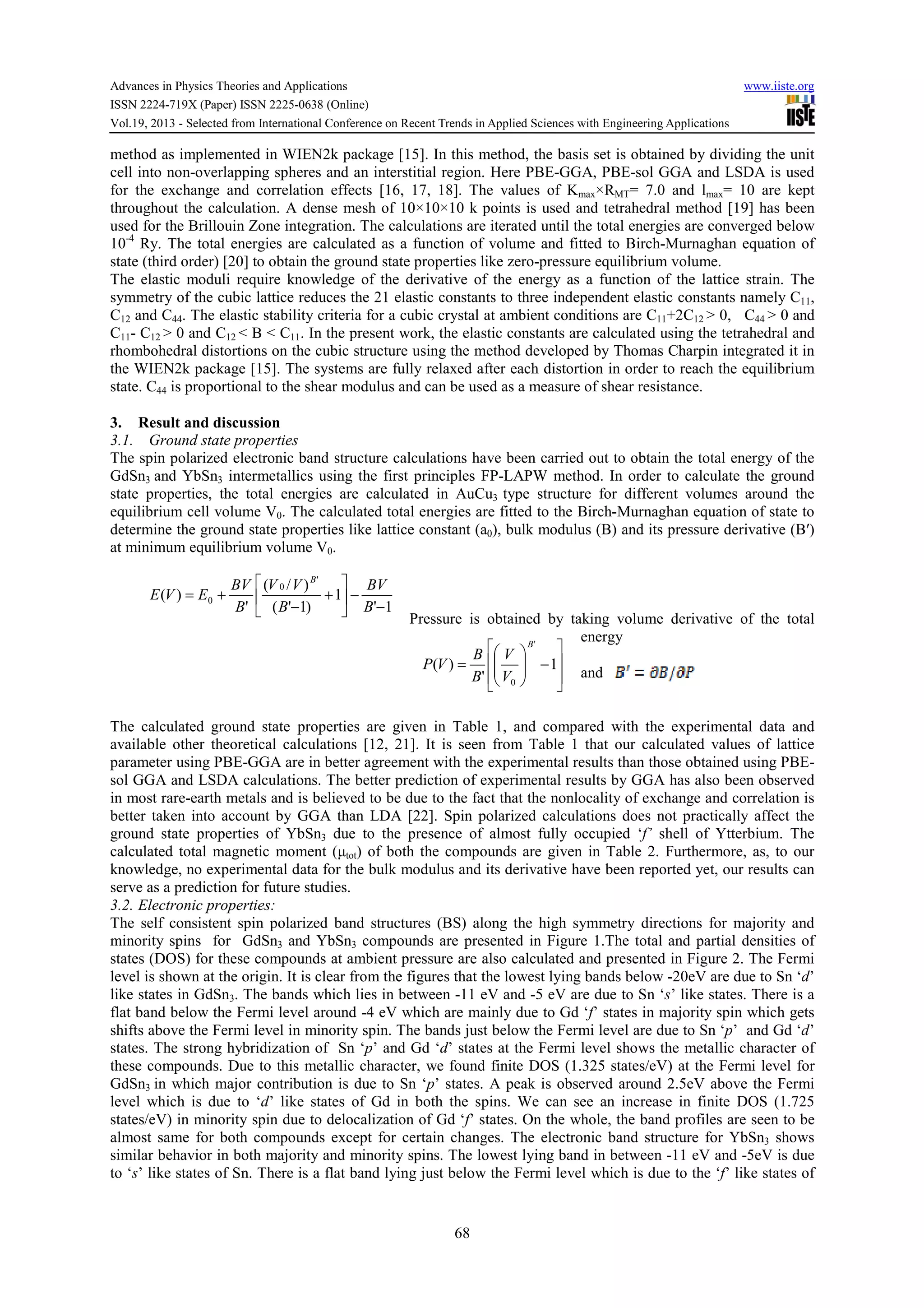 First principles study of structural, electronic, elastic and mechanical properties of gd sn3 ...