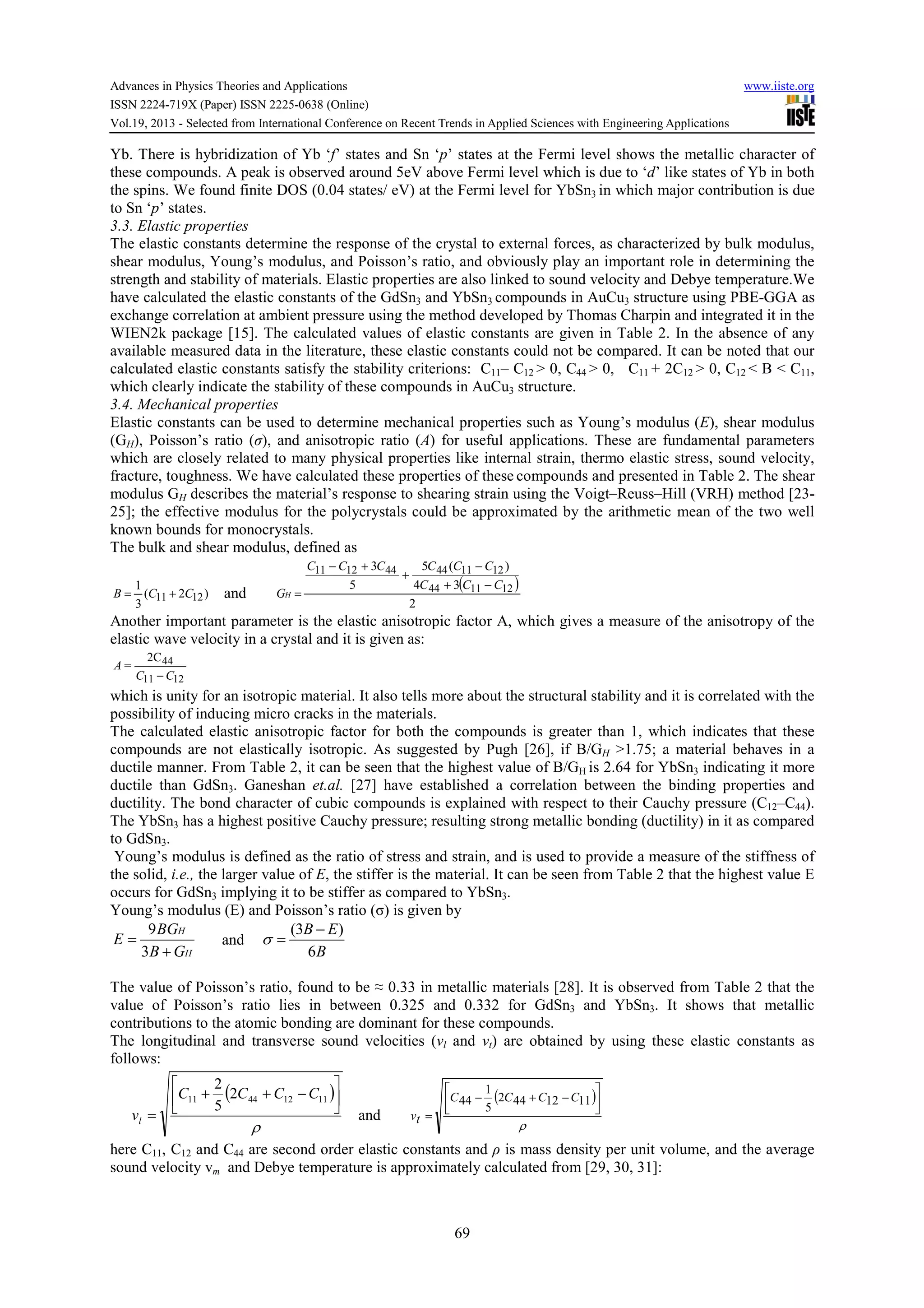 First principles study of structural, electronic, elastic and mechanical properties of gd sn3 ...