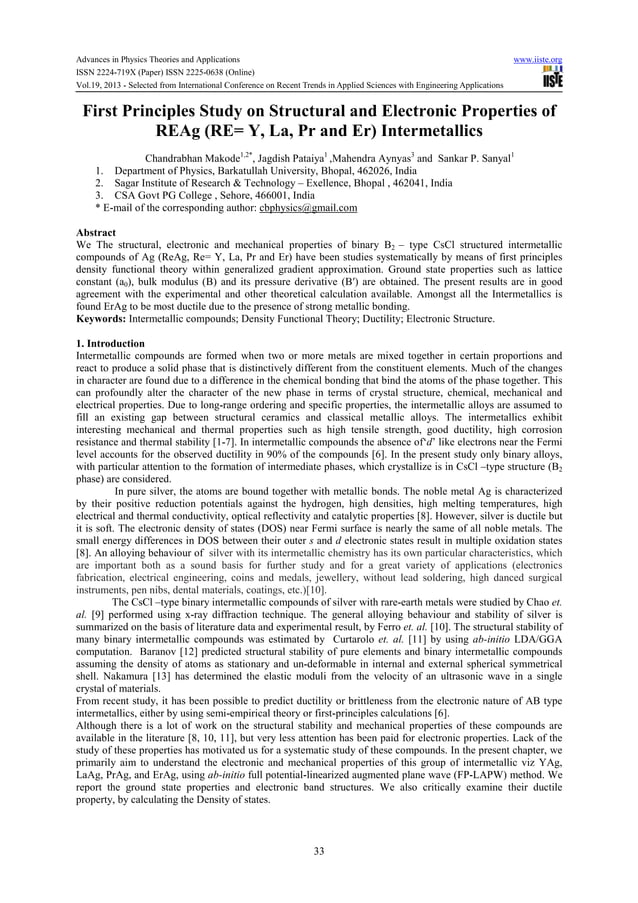 First principles study on structural and electronic properties of re ag (re= y, la, pr and er ...