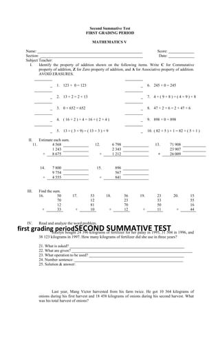 First Quarter 2nd summative test | DOC