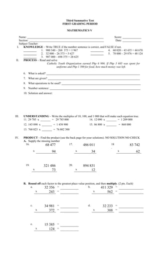 First Quarter 3rd summative test | PDF