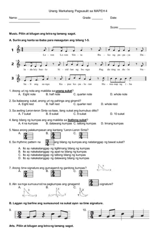 First Quarter Exam in MAPEH 4 | DOCX