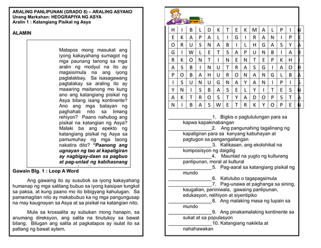 Araling Panlipunan Grade 8 - First Quarter Module | PDF