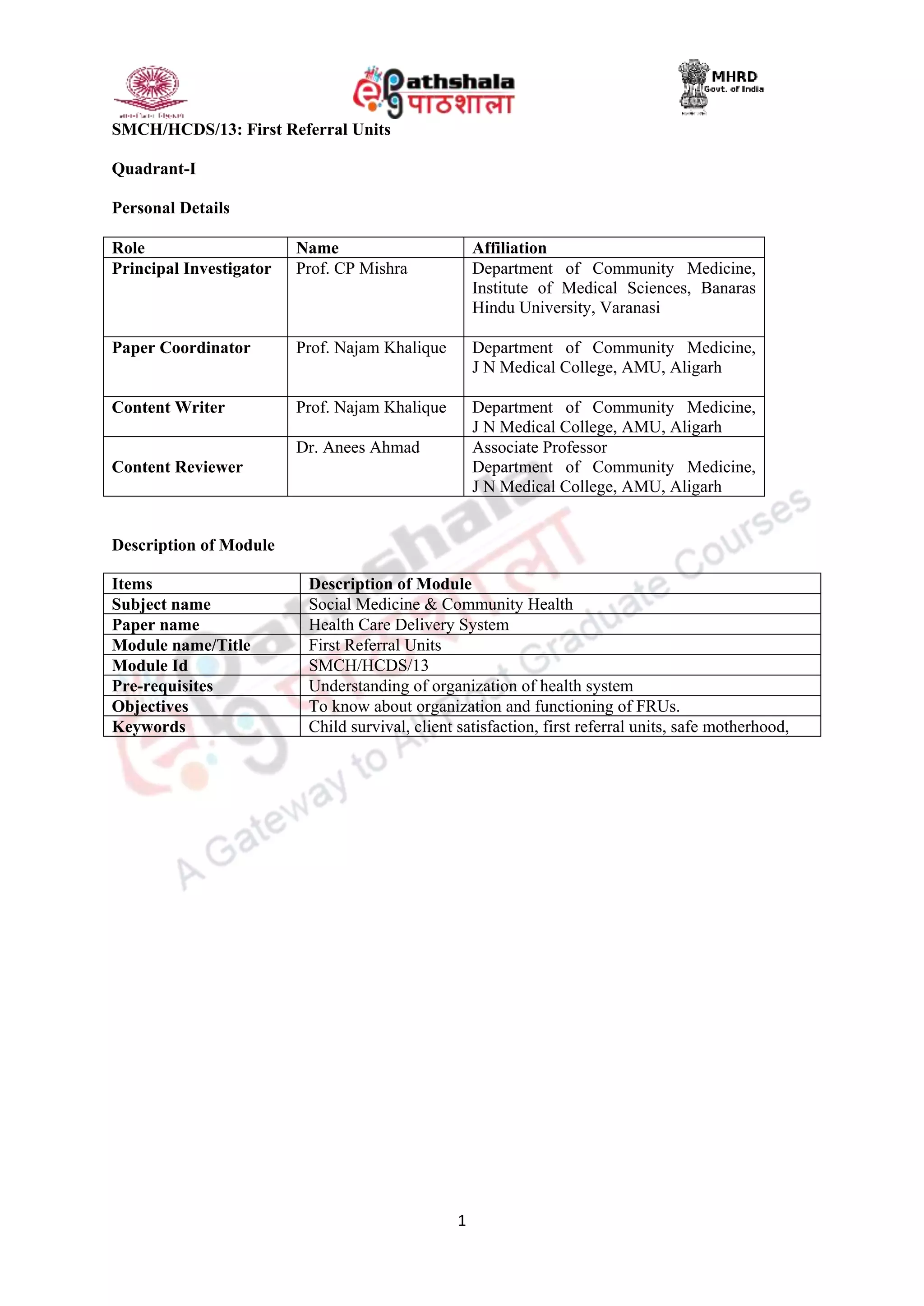 First referral units | PDF
