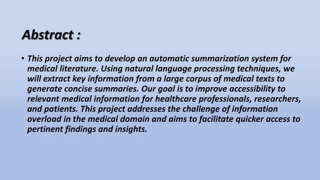 Automatic summarization of medical literature | PPT