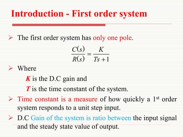 First & second order of the control systems | PPT