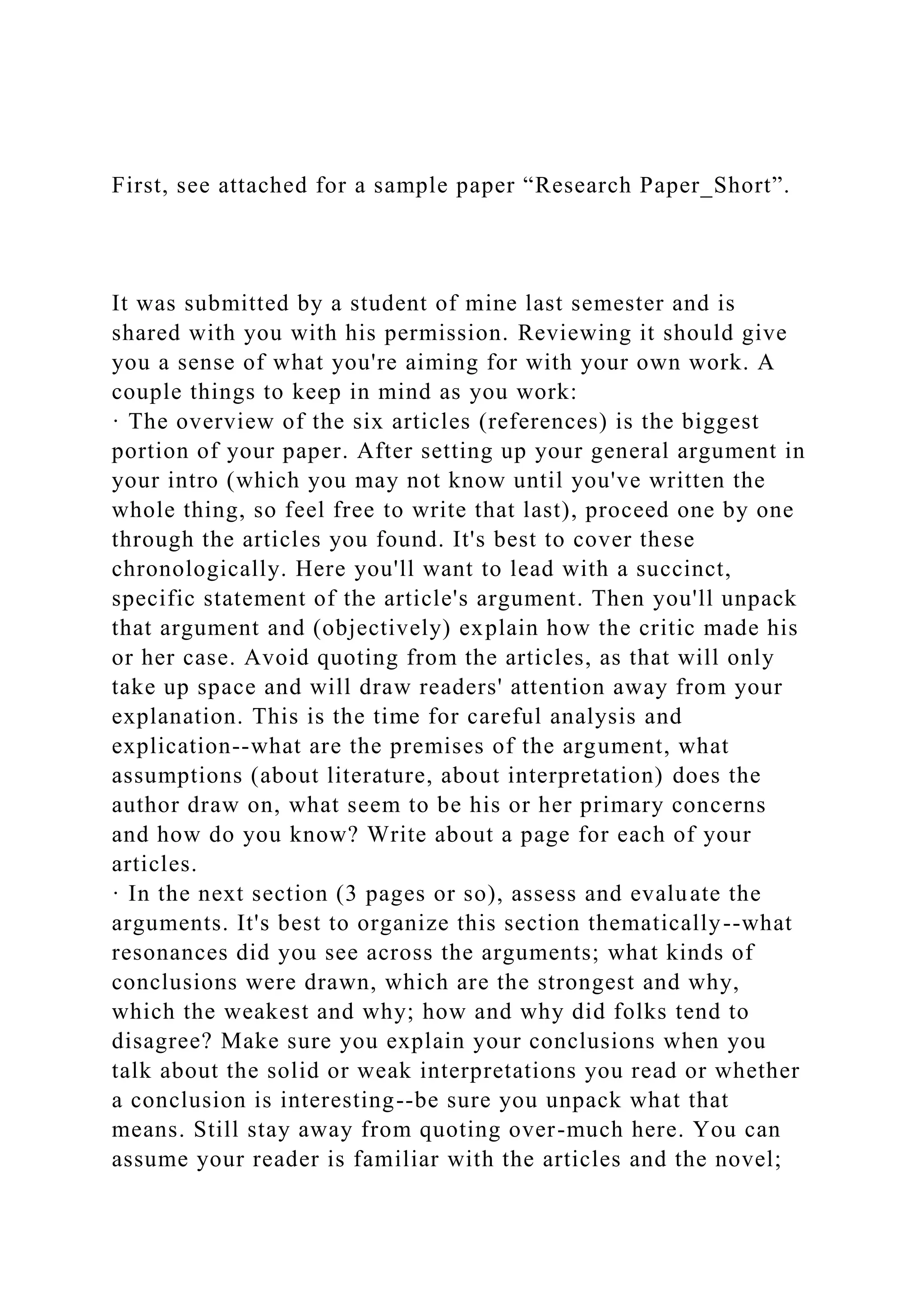 First, see attached for a sample paper Research Paper_Short”. .docx