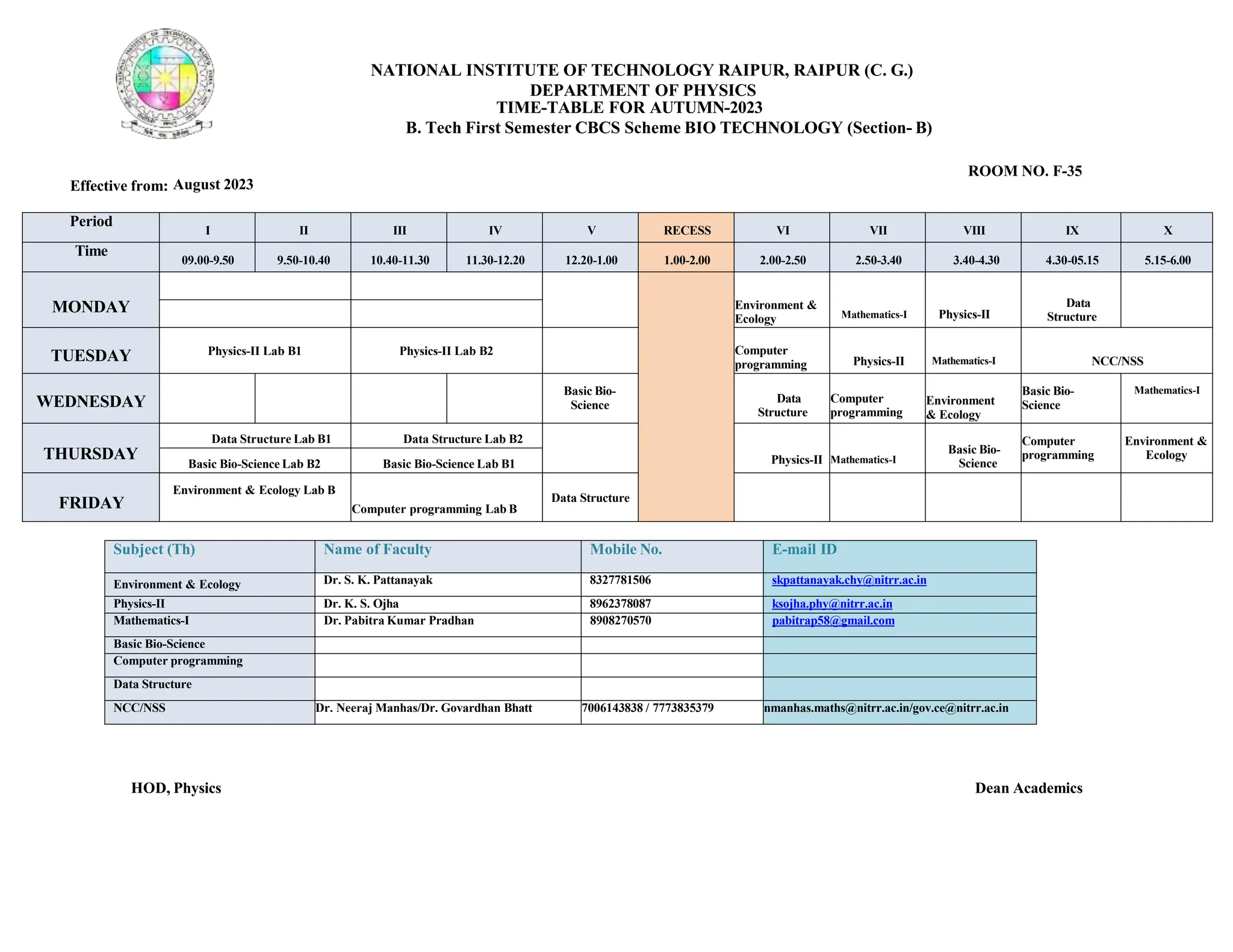 First_Semester_Time_Table_Autumn_Semester_2023_24_Tentative.pptx ...