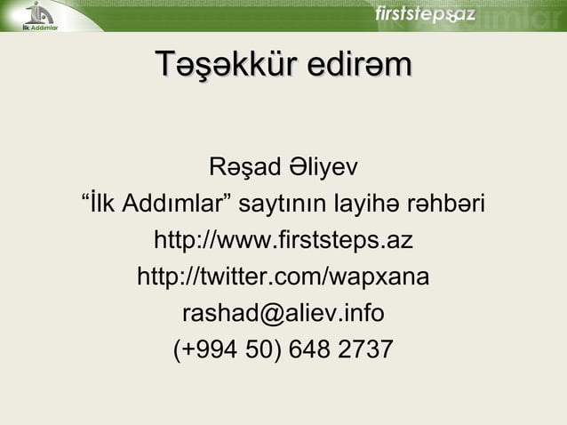 Rashad Aliyev - First Steps | PPT