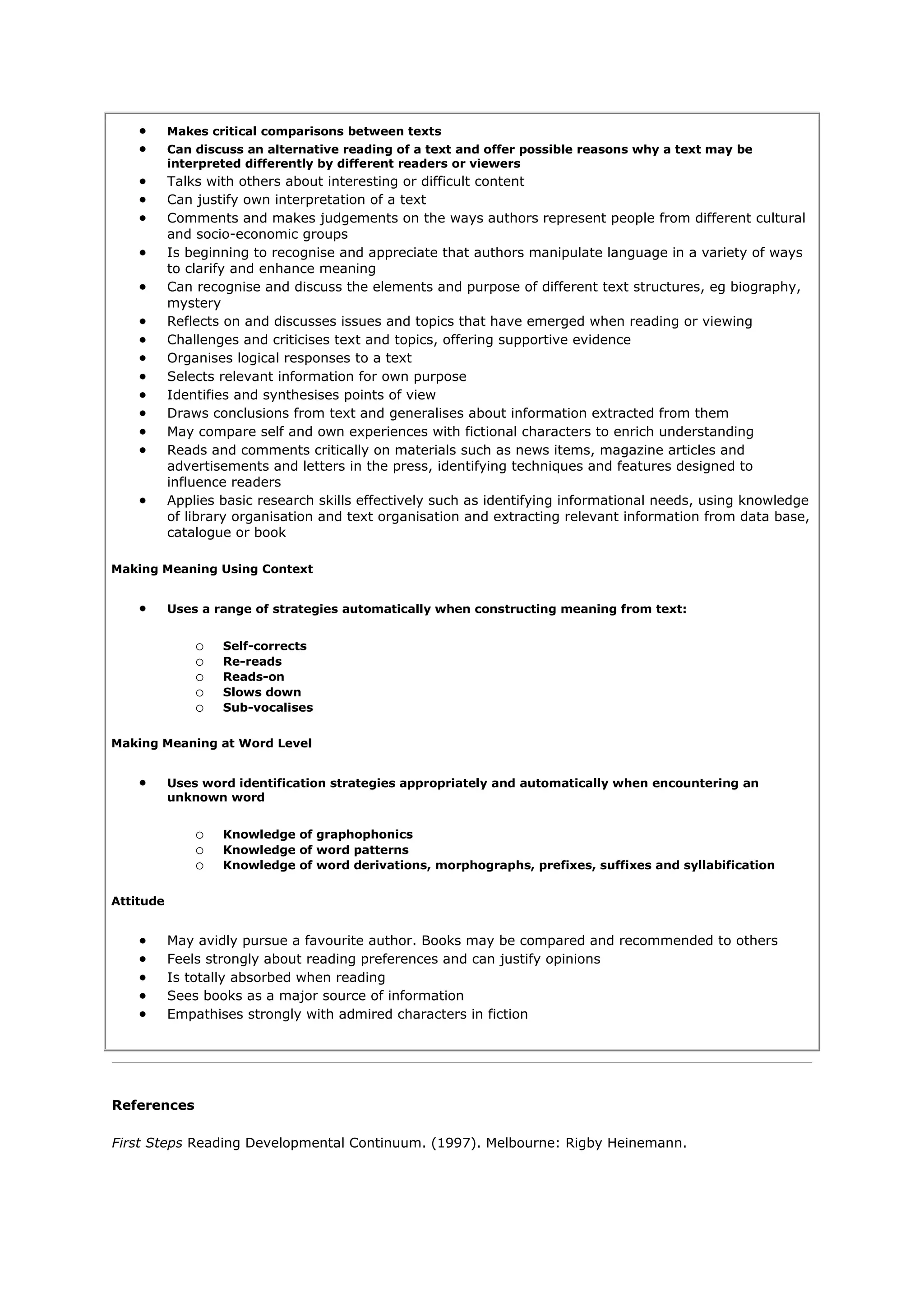 First steps reading developmental continuum | DOCX