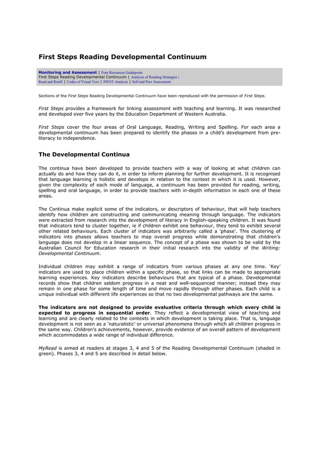 First steps reading developmental continuum | DOCX | Early Childhood ...