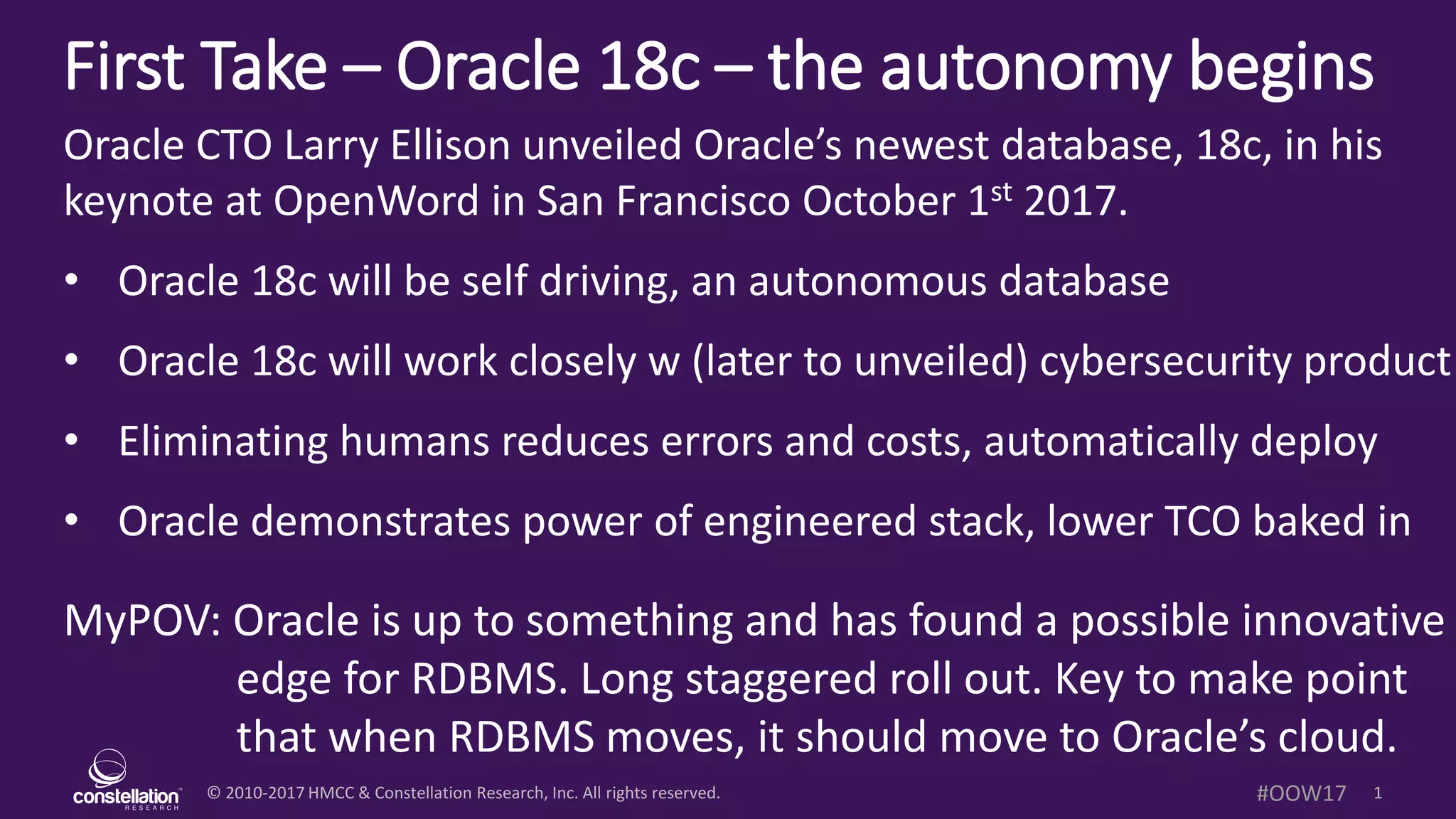 First Take - Oracle unveils database 18c - the autonomy begins | PDF | Databases | Computer ...