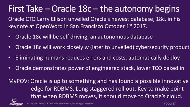 First Take - Oracle unveils database 18c - the autonomy begins | PPT
