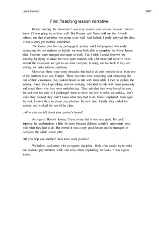 First teaching lesson narrative ramirez | DOCX | Workshops and Classes ...