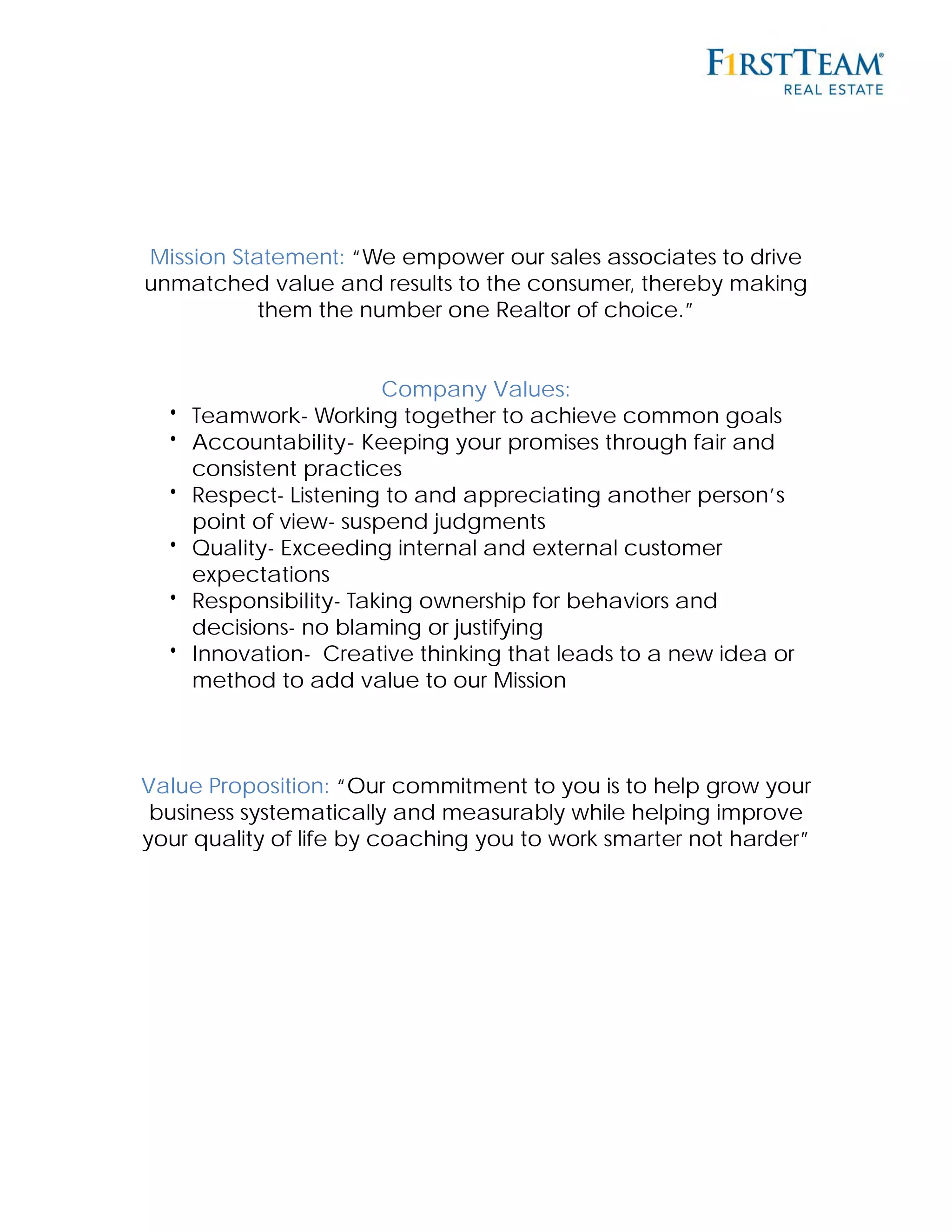 First team mission statement | PDF