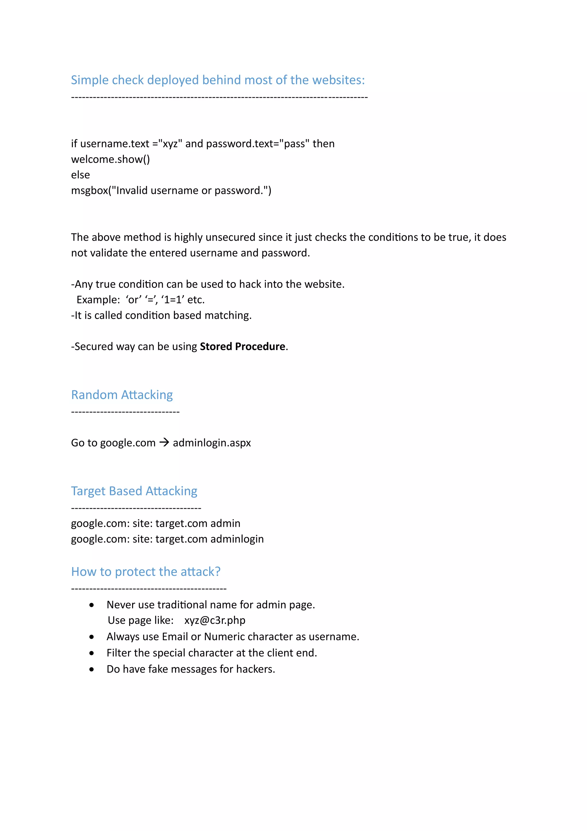 How to protect the admin login page from SQL Injection. | PDF