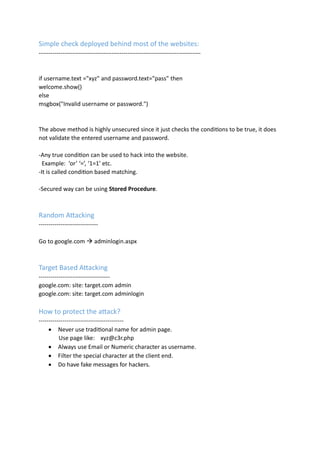 How to protect the admin login page from SQL Injection. | PDF