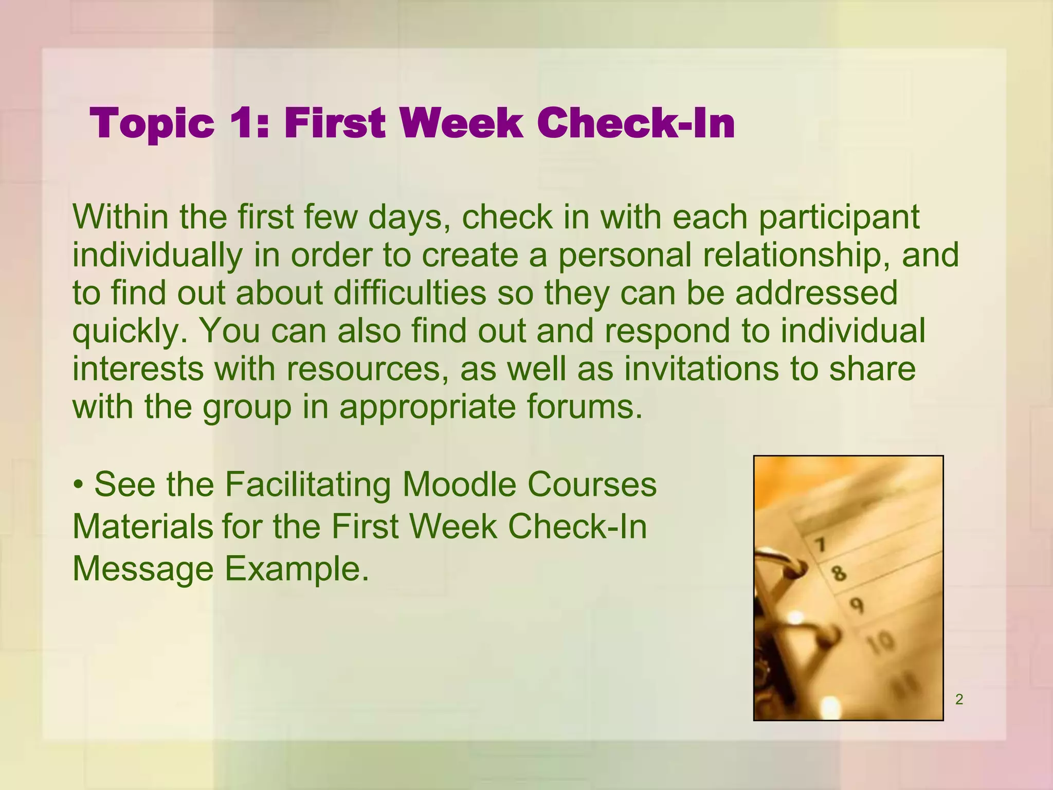 Facilitating Moodle Courses: First Week Check-in | PPT