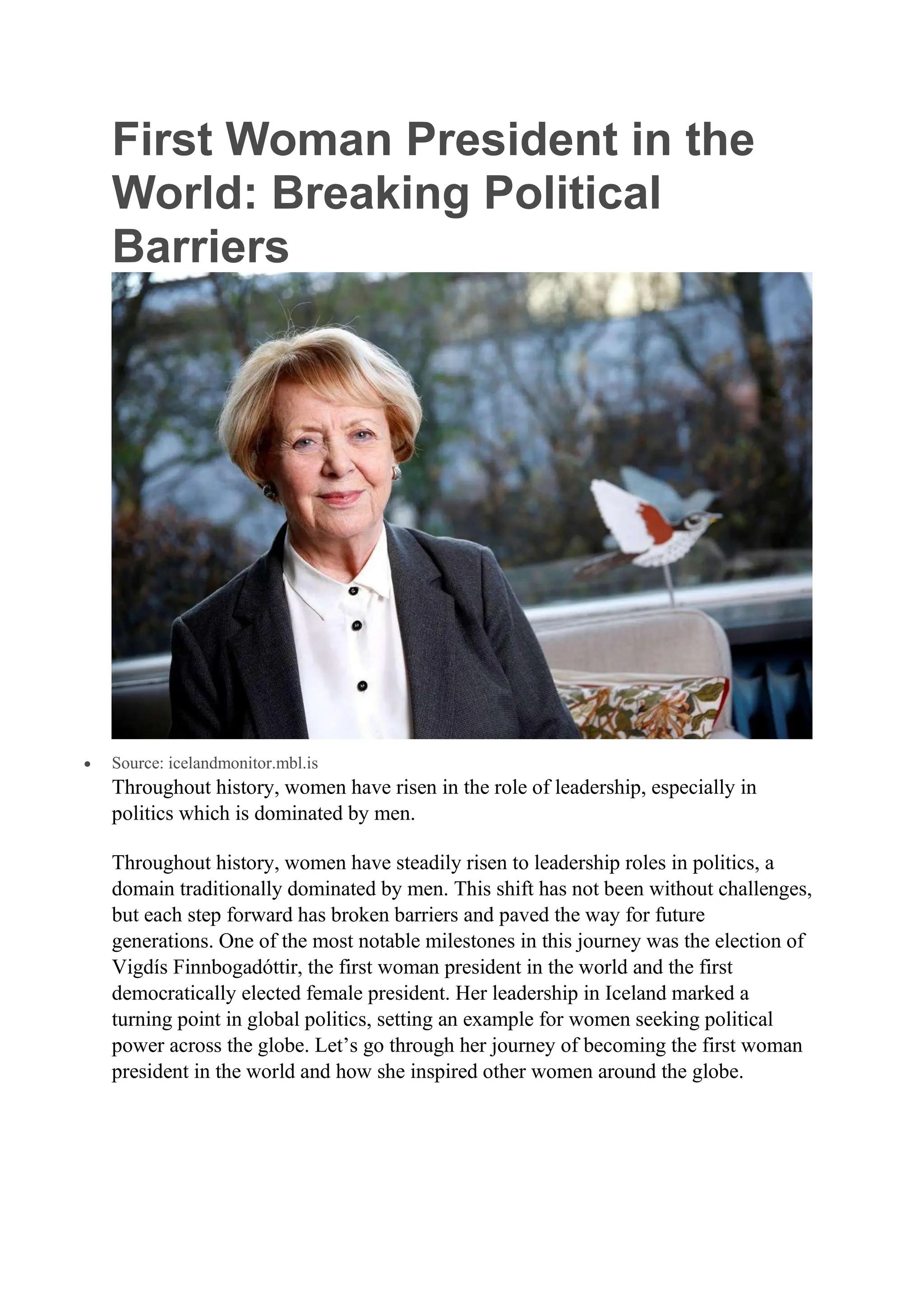 First Woman President in the World: Vigdís Finnbogadóttir | CIO Women ...