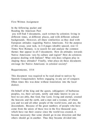 First Written AssignmentIn the following packet and Readin | PDF