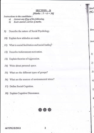 First year 2011 paper psychology 1234 | PDF