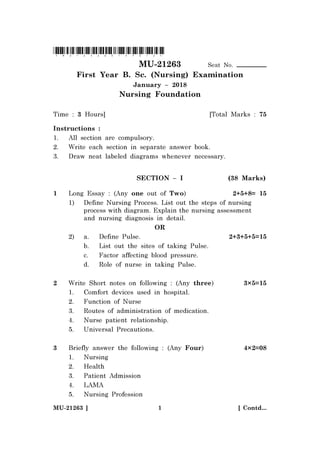 FIRST YEAR B. SC. (NURSING) EXAMINATION JANUARY – 2018 NURSING ...