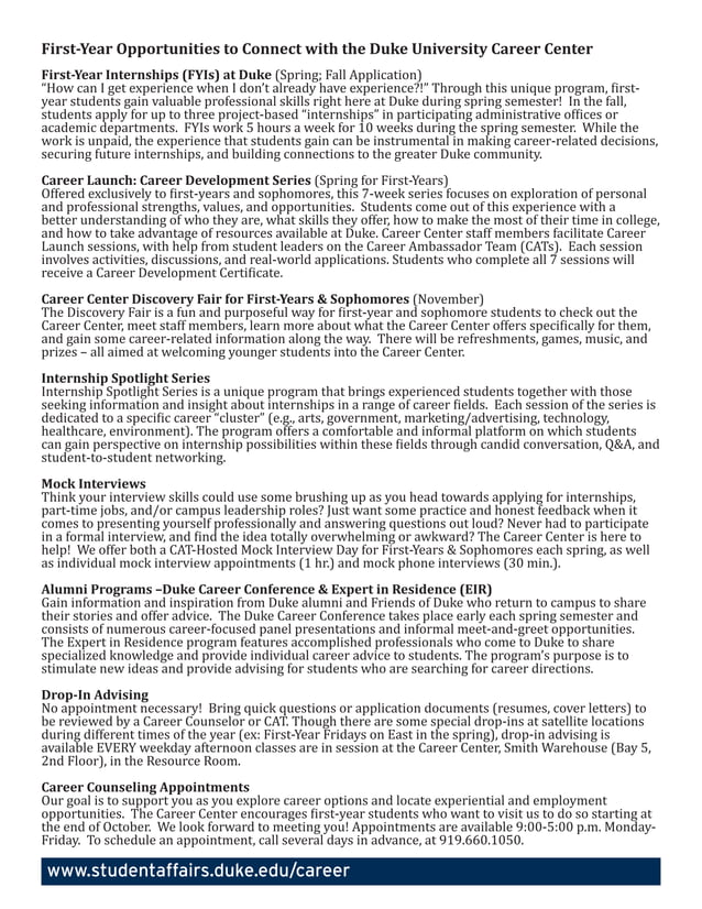 First-Year Career Development Checklist | PDF | Undergraduate Education ...