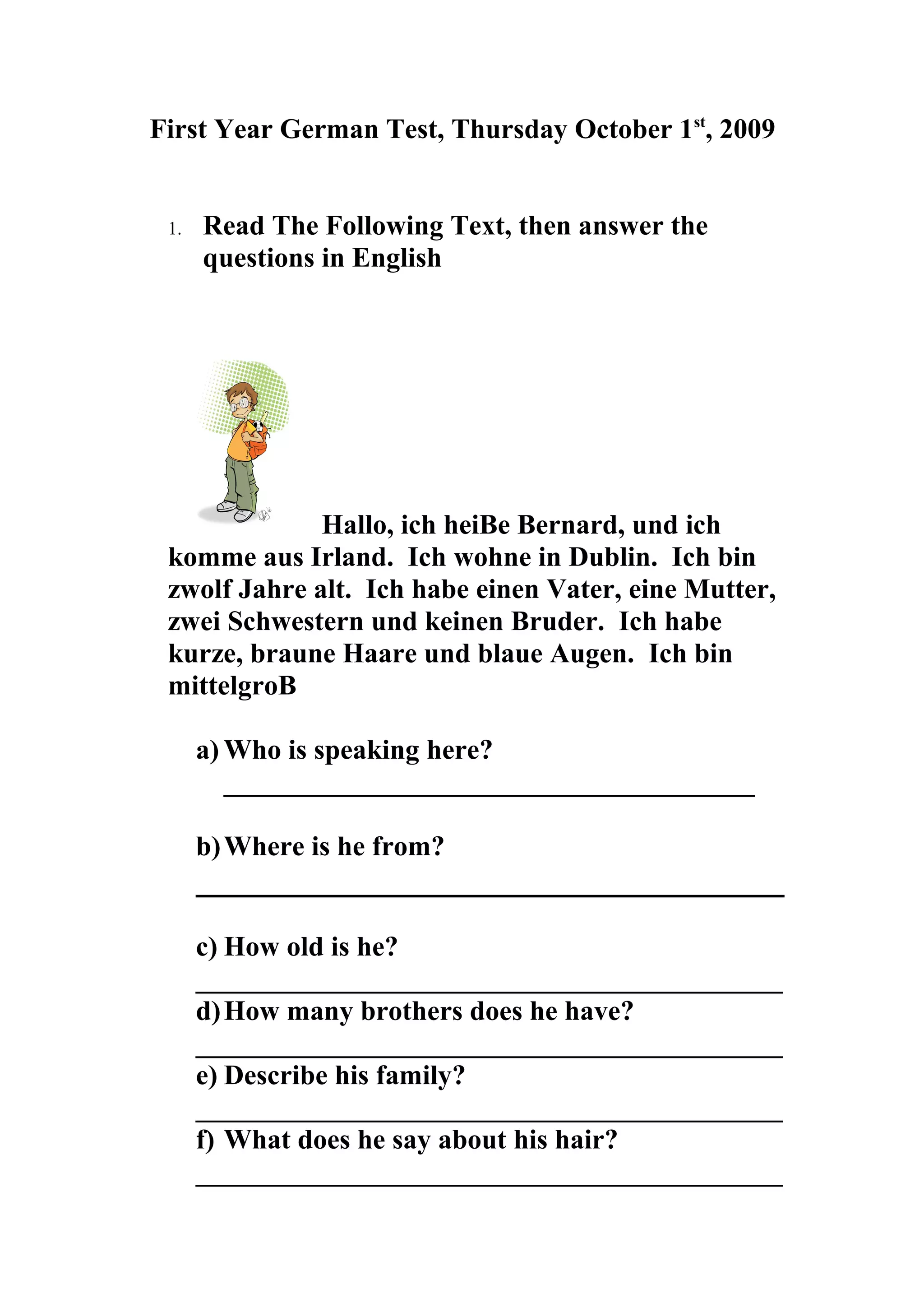 First year german test | DOC