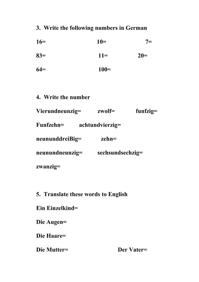 First year german test | DOC