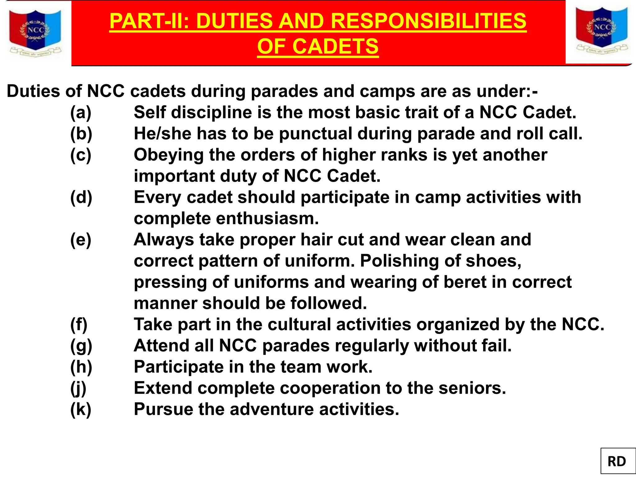 NCC PRESENTATION to first year cadets intro | PPTX