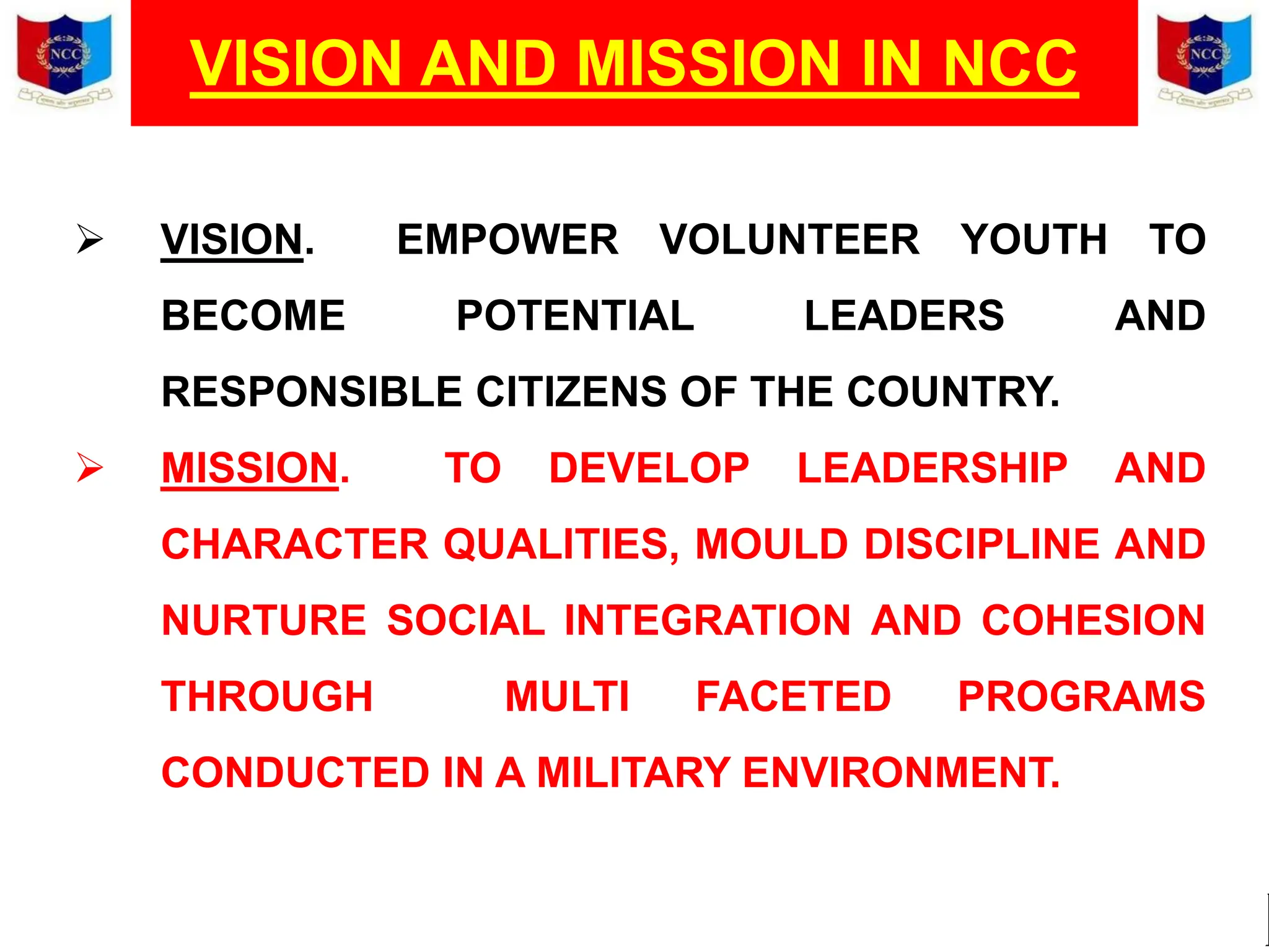 NCC PRESENTATION to first year cadets intro | PPTX