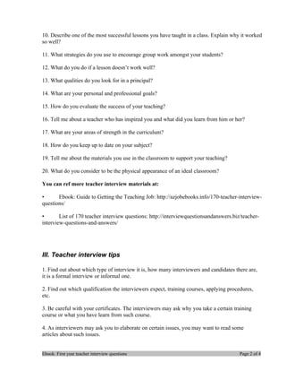 First year teacher interview questions | DOC