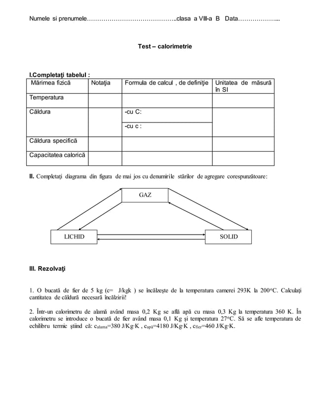 Fisa calorimetrie cl_8 | DOC