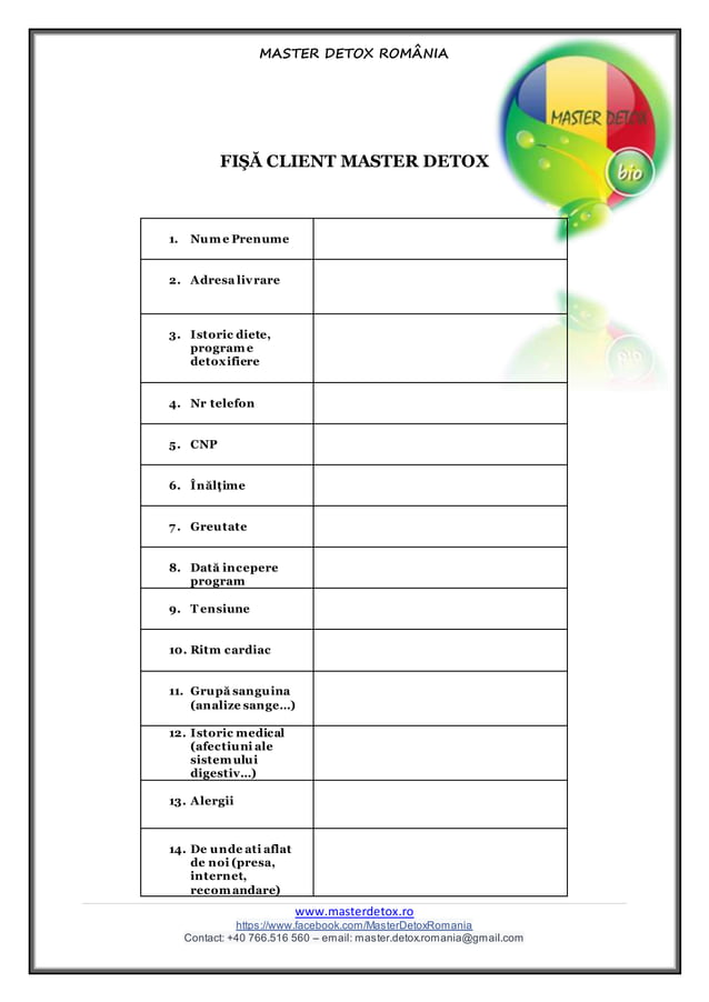 Master Detox Romania - Fisa client | PDF
