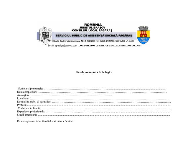 Fisa de anamneza psihologica | DOC