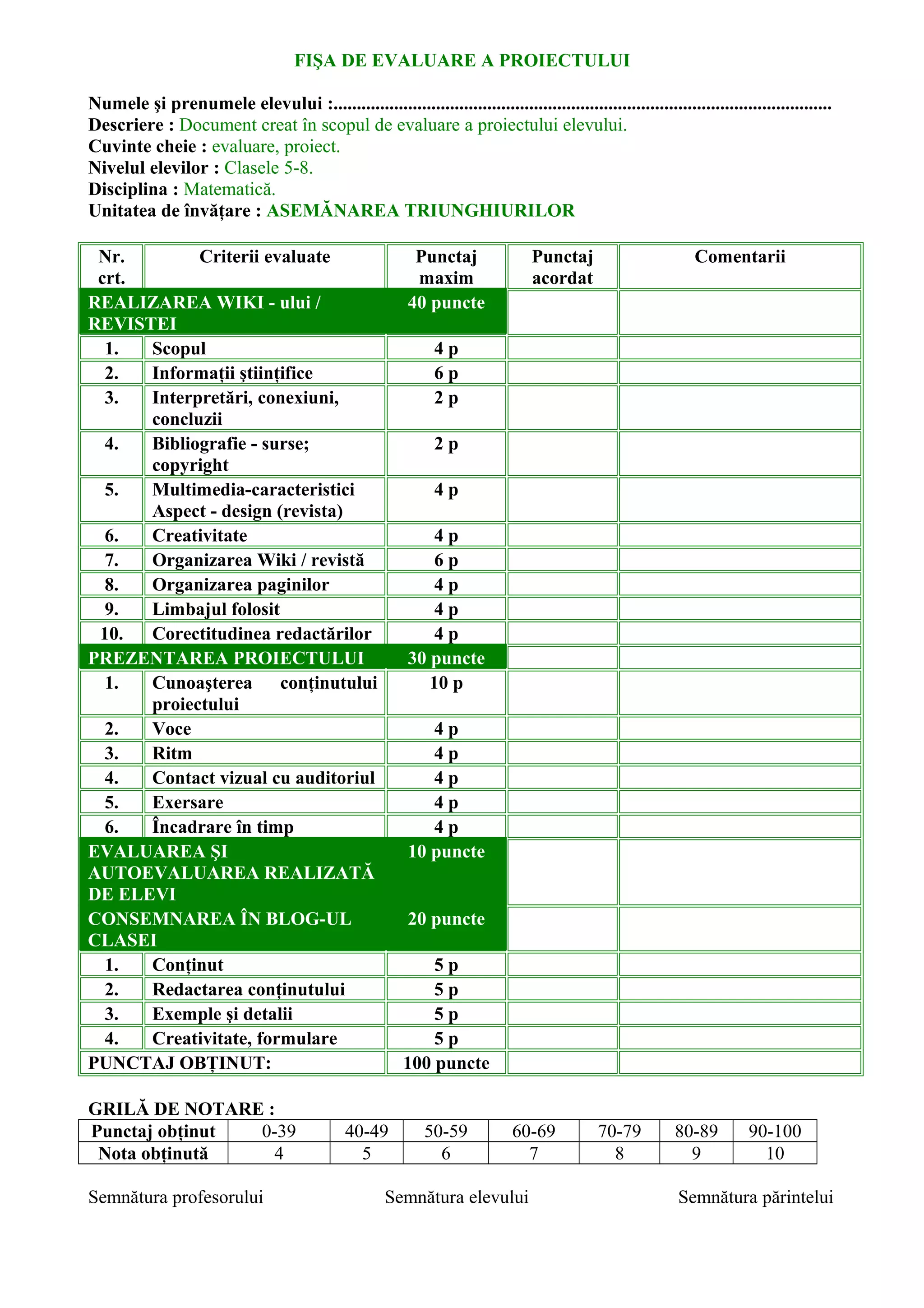 Fisa de evaluare a proiectului | PDF