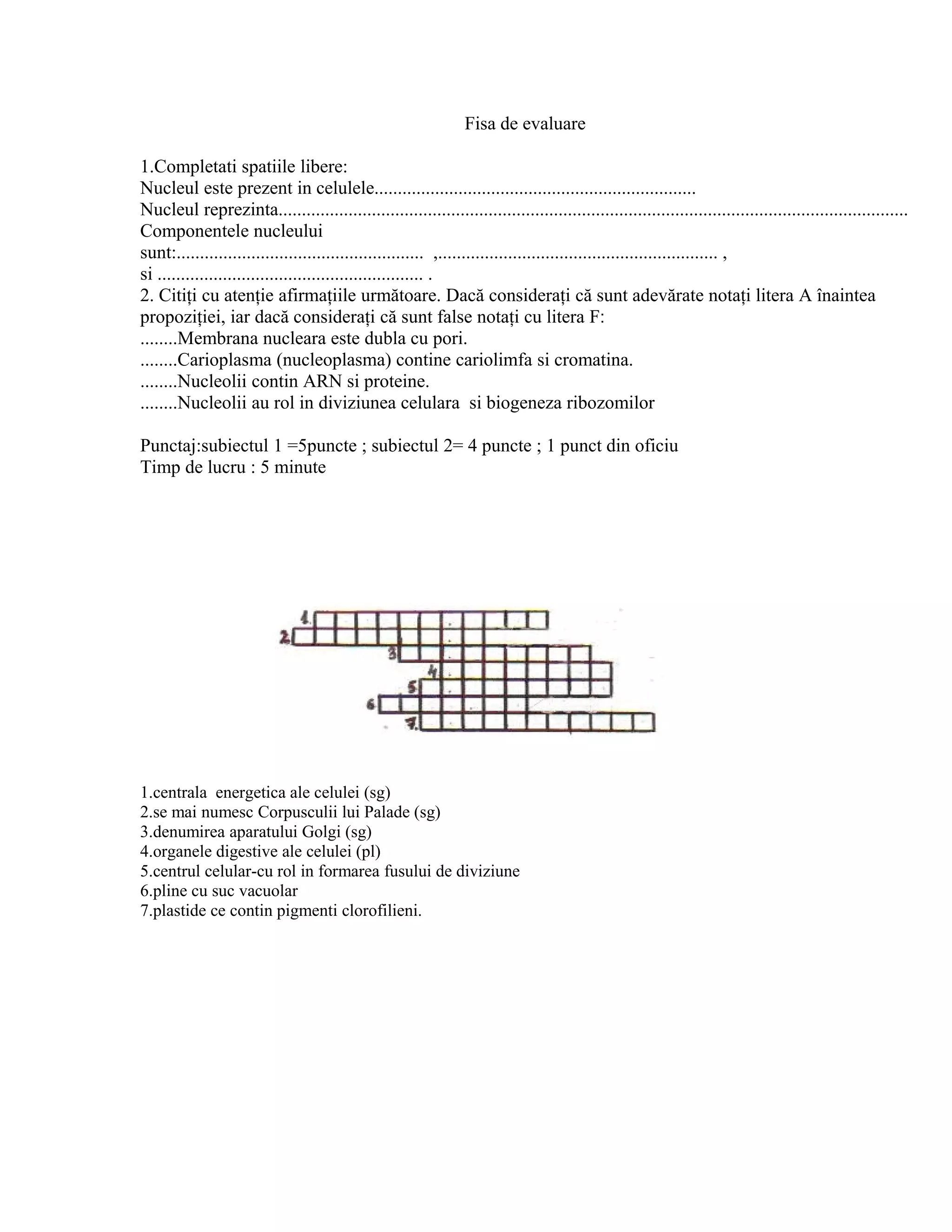 Fisa de lucru nucleu | DOC