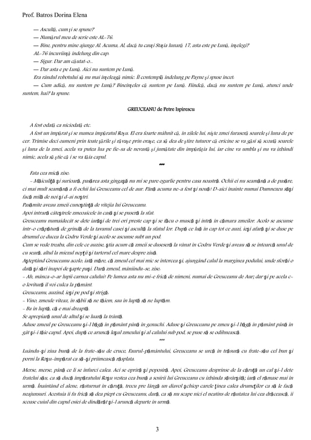 Fisa de lucru povestirea sf vs basm | PDF