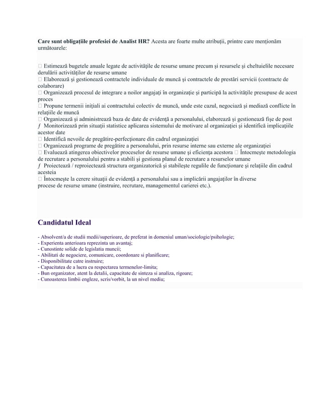 Fisa de post a unui Analist Human Resource | PDF