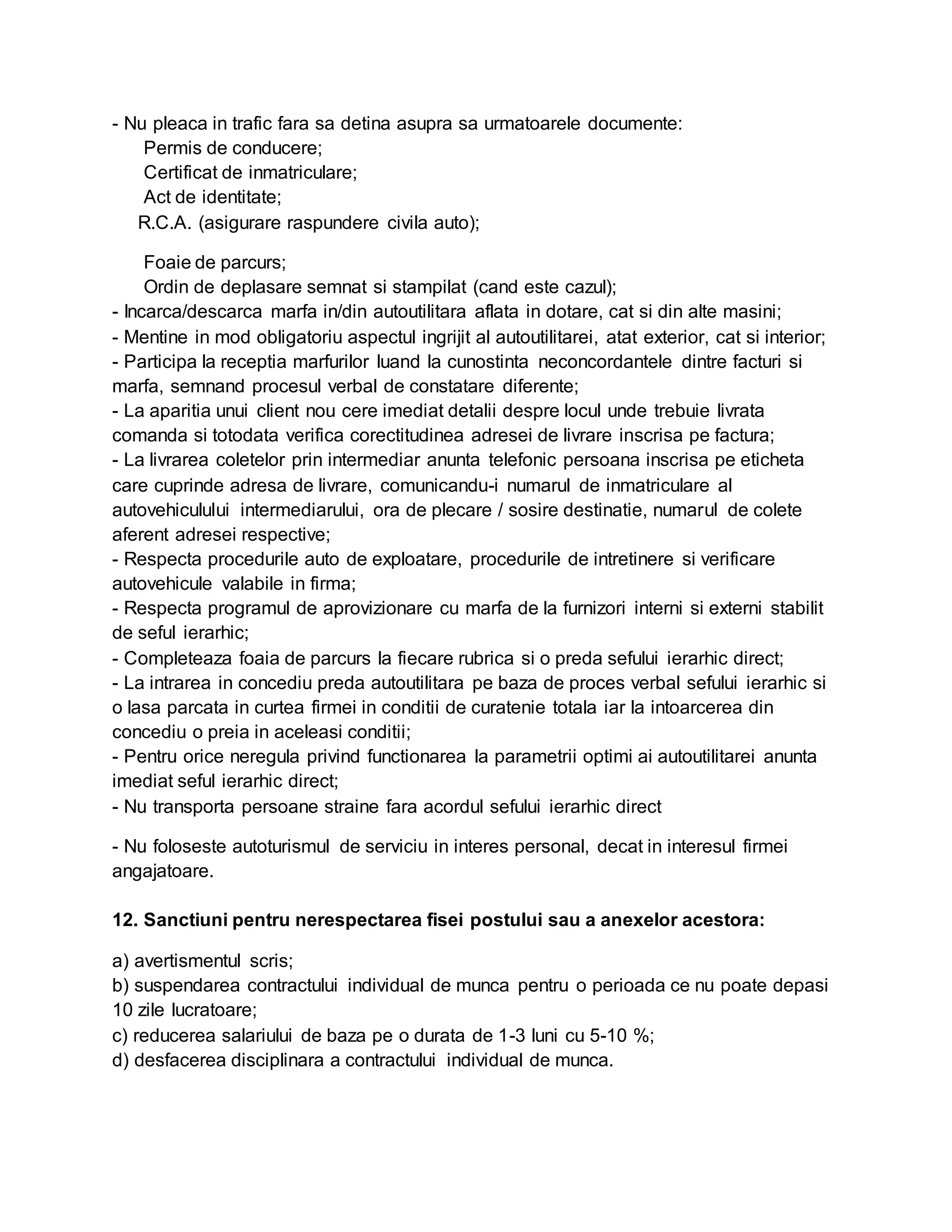 Fisa de post sofer distribuitor | DOCX